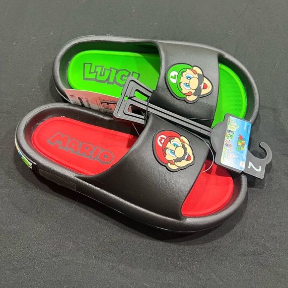 Nintendo | Shoes | Nintendo Kids Mario Luigi Slide Sandals Black Red ...